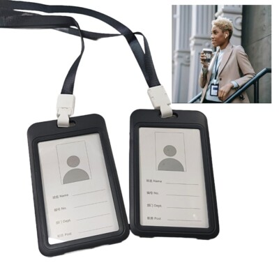 2pc Id Card Holder Lanyard Two Sided Rigid For Name Tag Driver License ...