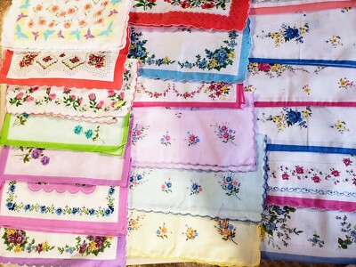 12 women's handkerchiefs; various assortments; NEW, vintage look; Big ...