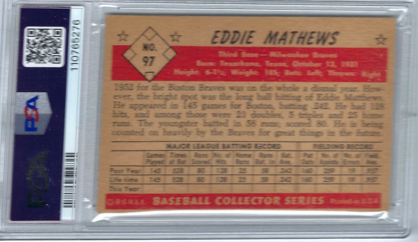 1953 Bowman Eddie Mathews, Card # 97, Graded PSA 5. Centered | eBay