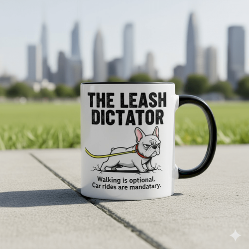 Frenchie Bulldog Leash Dictator Mug – Funny Dog Lover Gift Coffee Cup ...