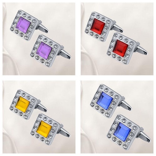 COLORFUL MEN'S SILVER CRYSTAL SQUARE CUFFLINKS QUALITY CUFF LINKS ...