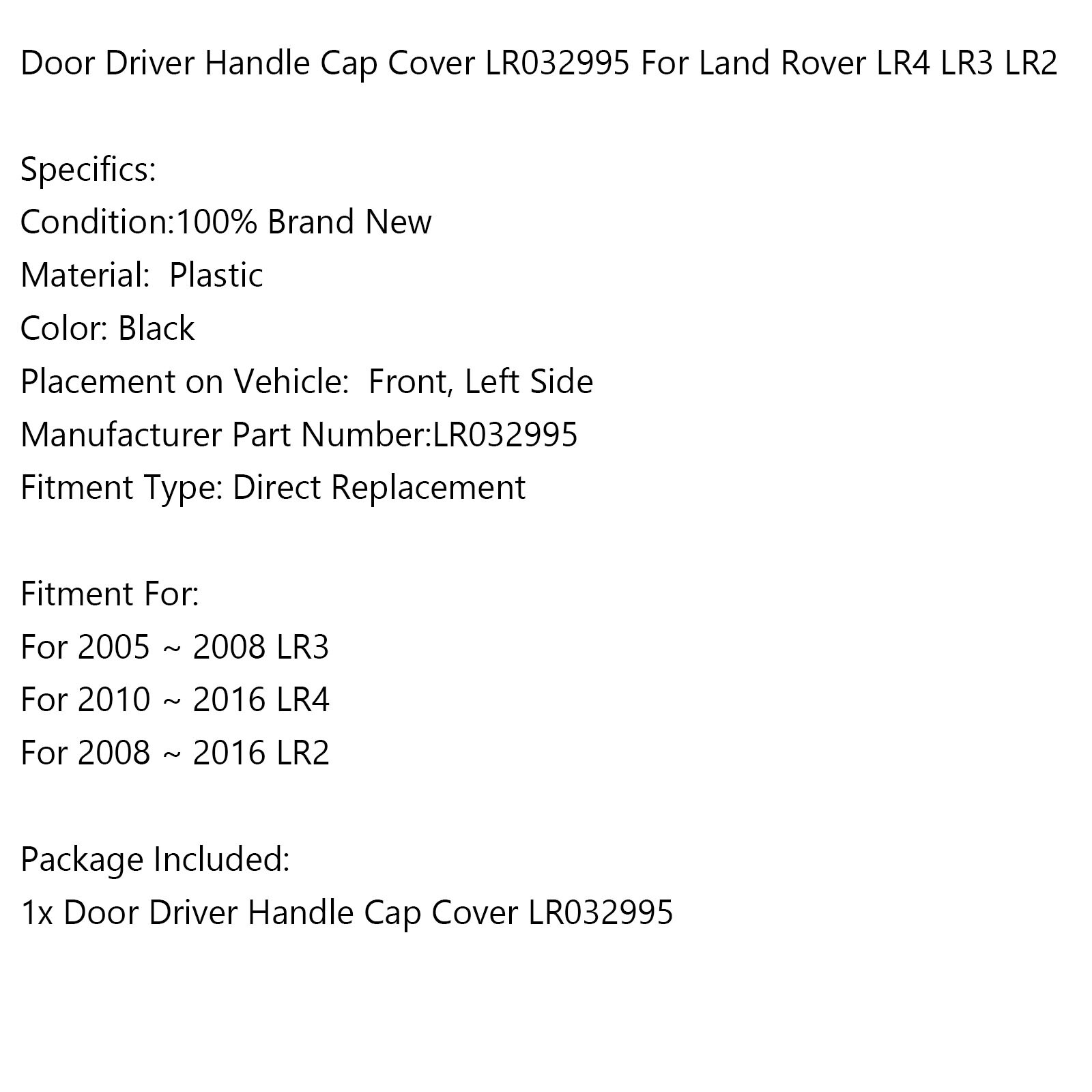 Door Driver Handle Cap Cover LR032995 For Land Rover LR4 LR3 LR2 AU ...