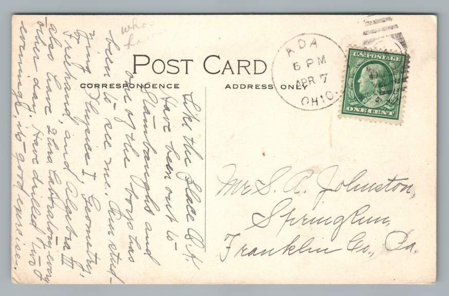 Monford Street ADA Ohio~Hand Colored Antique Postcard~Hardin County OH ...