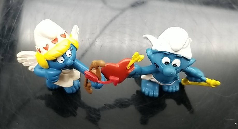 Smurfs Valentines Cupid Smurf Smurfette PVC Figures 1980s Set (2) Peyo ...