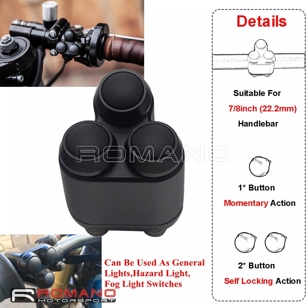 3 Buttons Latching Momentary Switch For Harley Cafe Racer 7/8" Moto ...