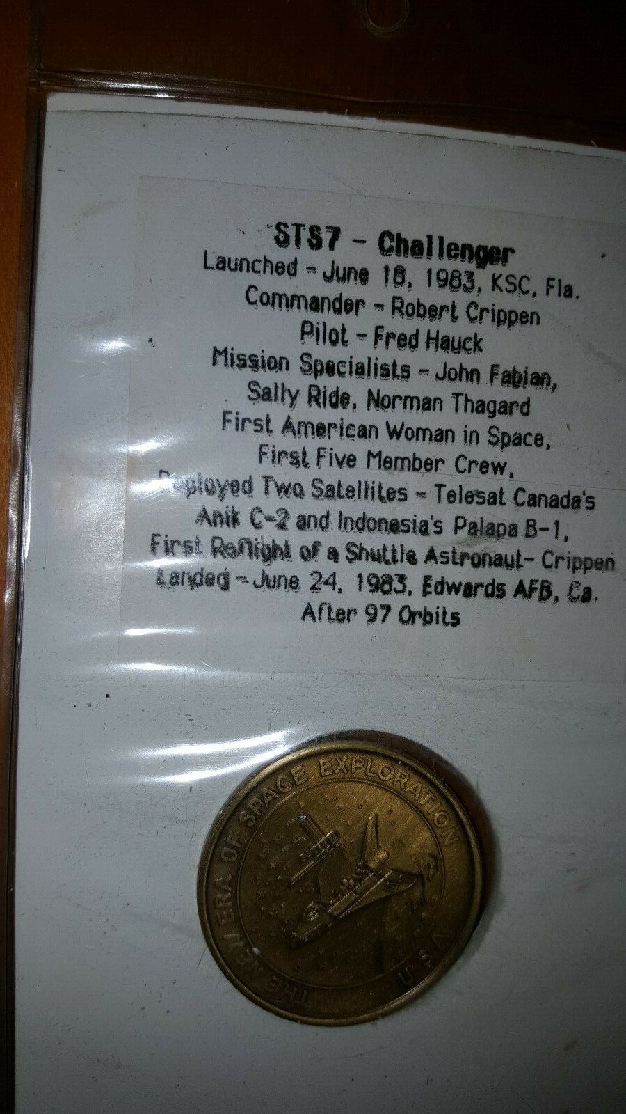 NASA Challenger Space Shuttle Crew Emblem Solid Bronze STS7 CHALLENGER ...