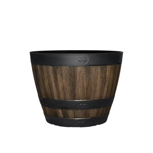 Large Resin Planter Garden Flower Plant Pot Walnut Barrel, Pots, Indoor ...