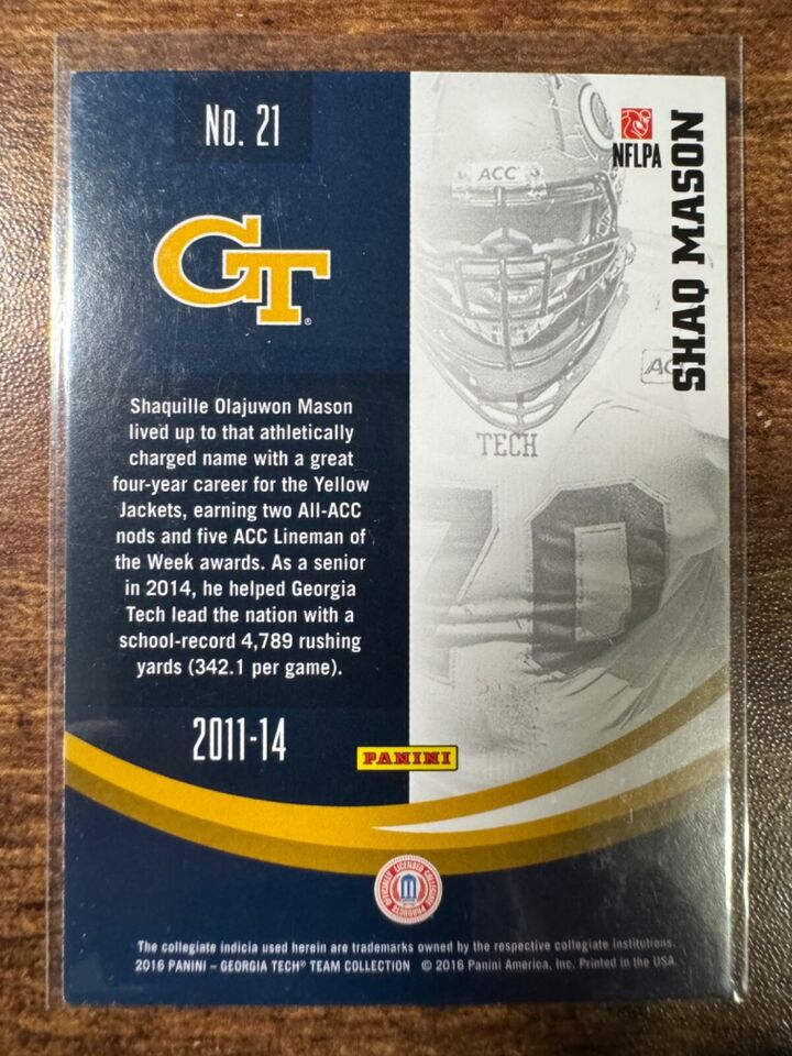 2016 Panini Georgia Tech Collection #21 Shaq Mason Yellow Jackets | eBay