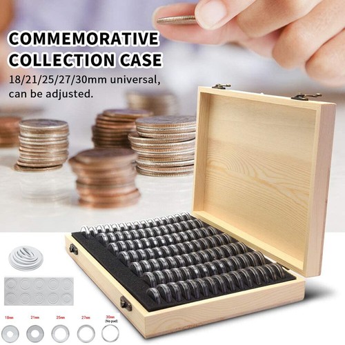 100PCS Coin Capsules With Foam Gasket Holder Case Wooden Storage Case ...