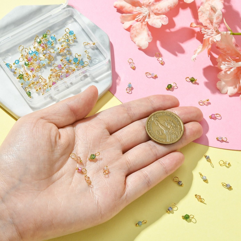 100pcs Random Faceted Glass Charms Crystal Bicone Drop Charms Jewelry ...