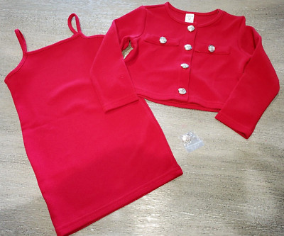 girls NEW solid RED DRESS JACKET SET FANCY! size 4 year buttons CHURCH ...