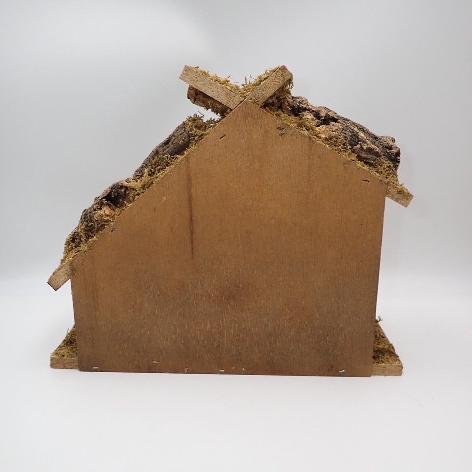 Vintage Nativity Set Joseph Mary Baby Jesus Manger Mossy Roof Wooden ...