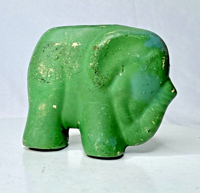 Vintage Small Green Pottery Elephant Figurine with Raised Trunk for ...