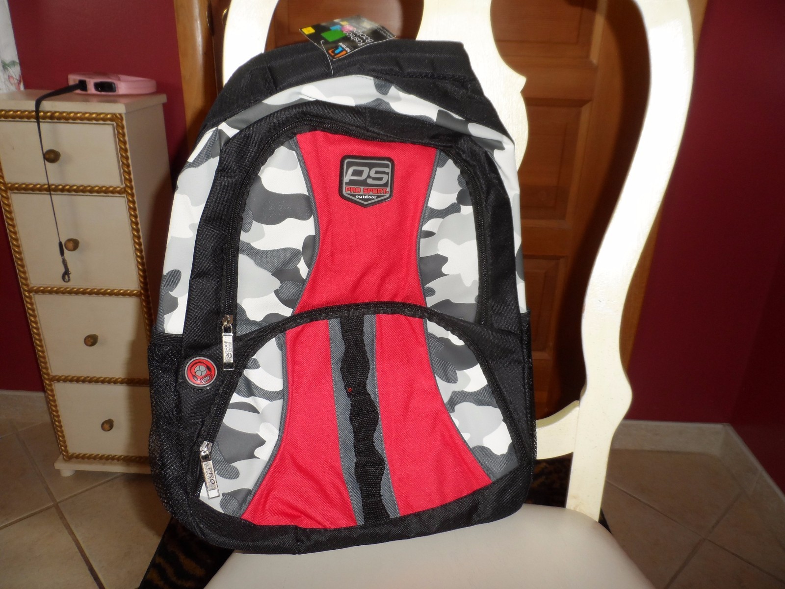 red, gray and black chamo print backpack from Prosport | eBay
