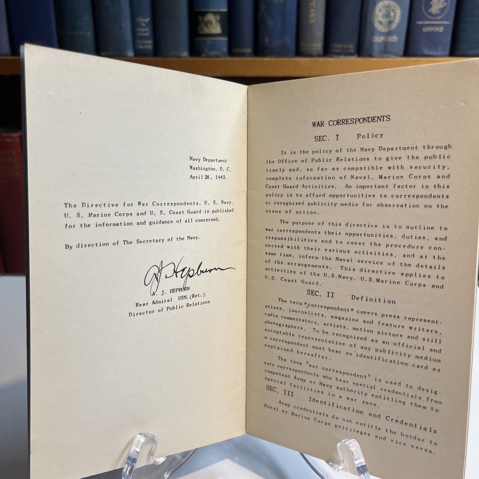 Navy Department Directive For War Correspondence Us Navy Us Marine ...