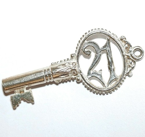 Vintage Sterling Silver 21st Birthday Skeleton Key Bracelet Charm ...