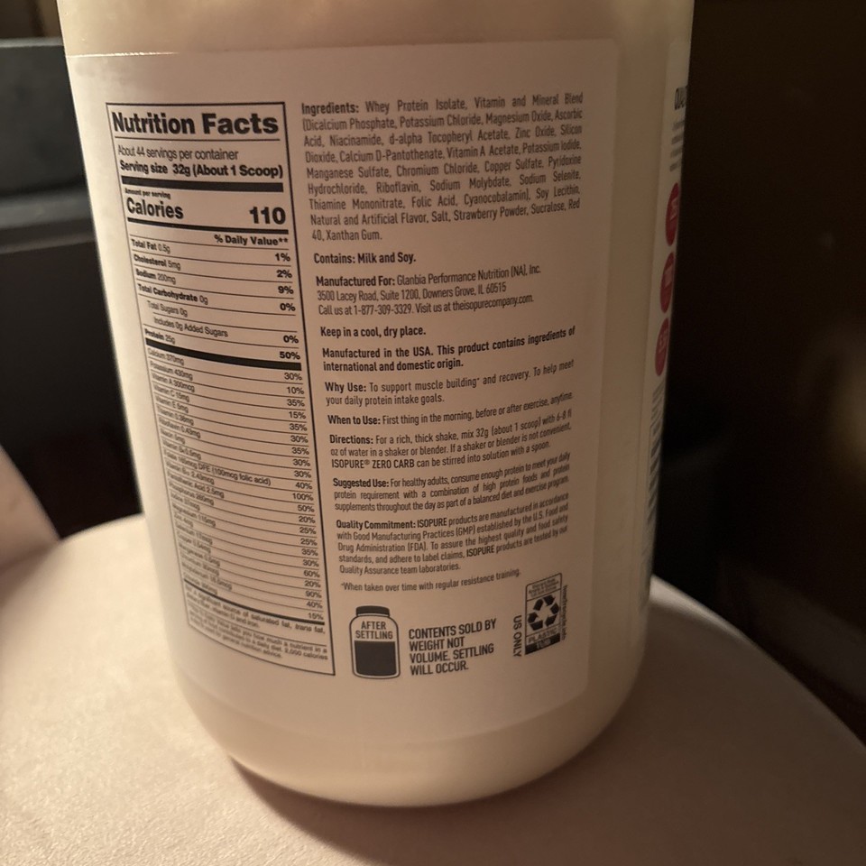 ISOPURE Zero Carb Protein Powder STRAWBERRIES & CREAM 🍓 3lb KETO GF ...