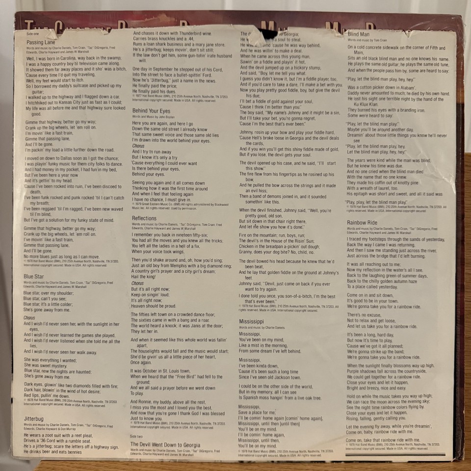 Charlie Daniels Band Million Mile Reflections Vinyl LP Epic JE 35751 ...