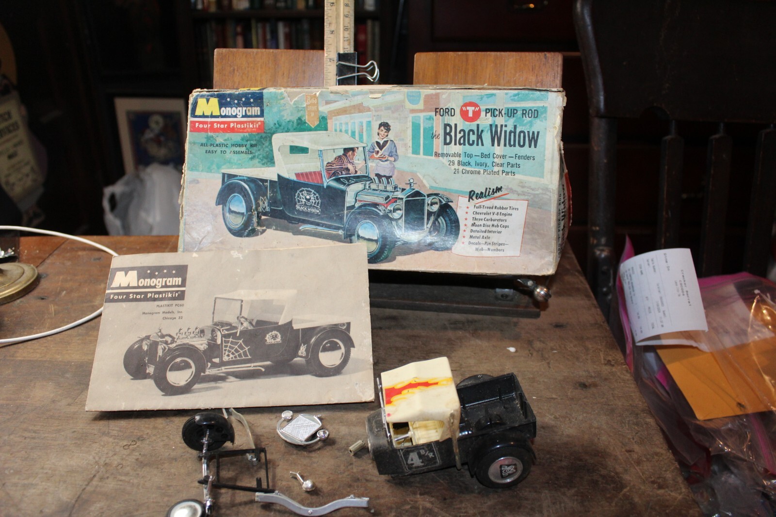 1960 Vintage Monogram Built Model Kit in Box Ford T-Pick Up Black Widow ...