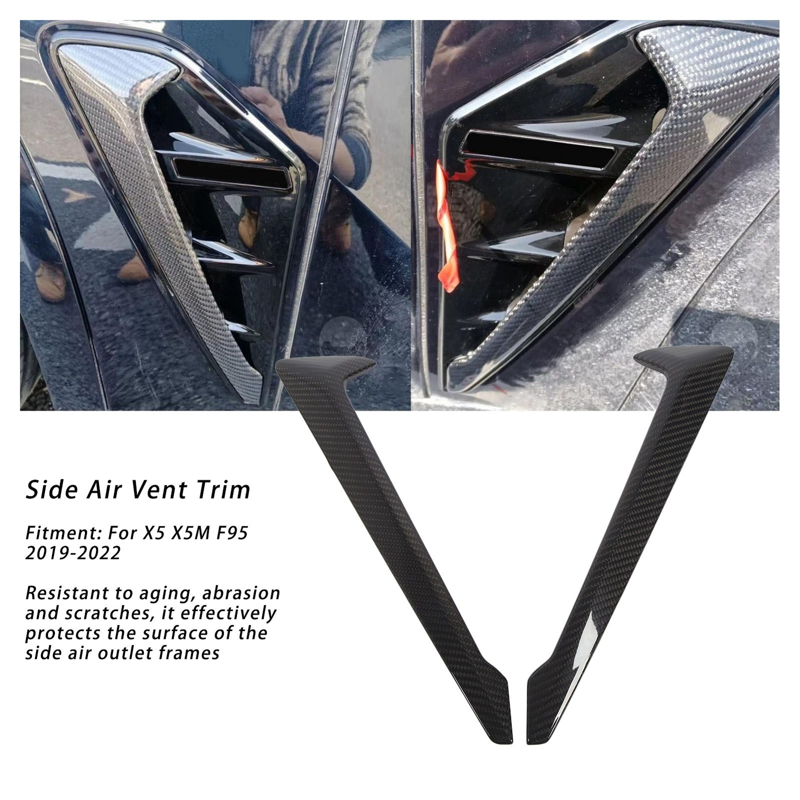 1Pair Side Air Vent Carbon Fiber Protective Glossy Decor Side Wing Vent ...