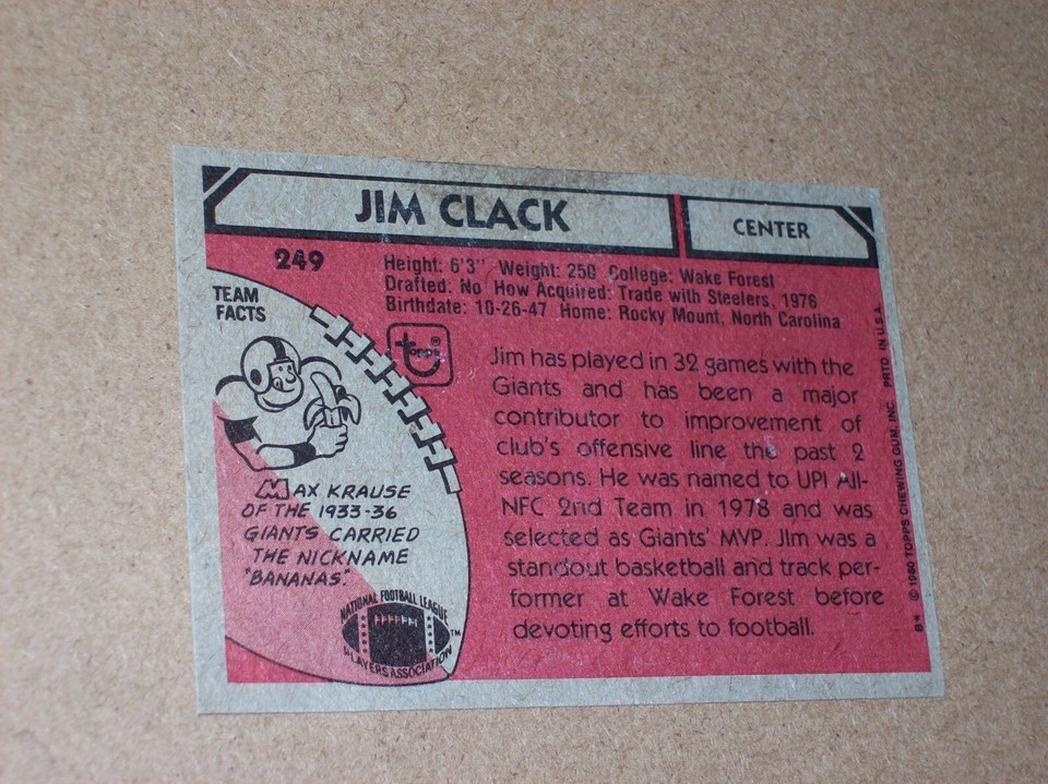 1980 Topps football Jim Clack card #249 PACK FRESH | eBay