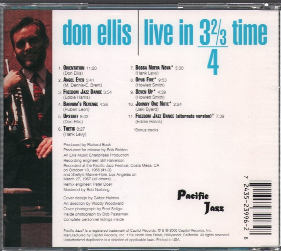Don Ellis Orchestra Live In 3 ⅔/4 Time CD UK Pacific Jazz 2000 ...