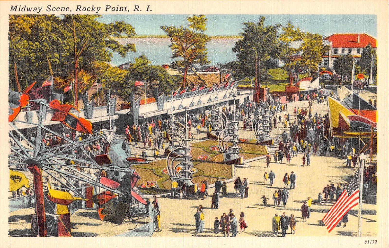 c.1940 Rides Midway Rocky Point RI post card Amusement Park Linen | eBay