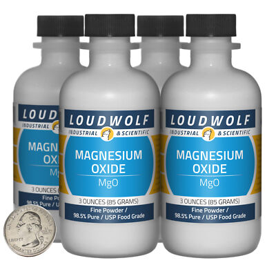 Magnesium Oxide / 12 Oz / 4 Bottles / 98.5% Pure USP Food Grade / Fine ...