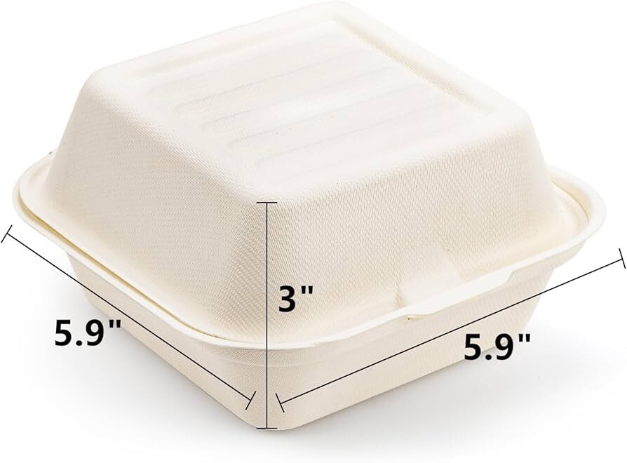 Bagasse Burger Box 6" x 6" Takeaway Food Containers Boxes Eco ...
