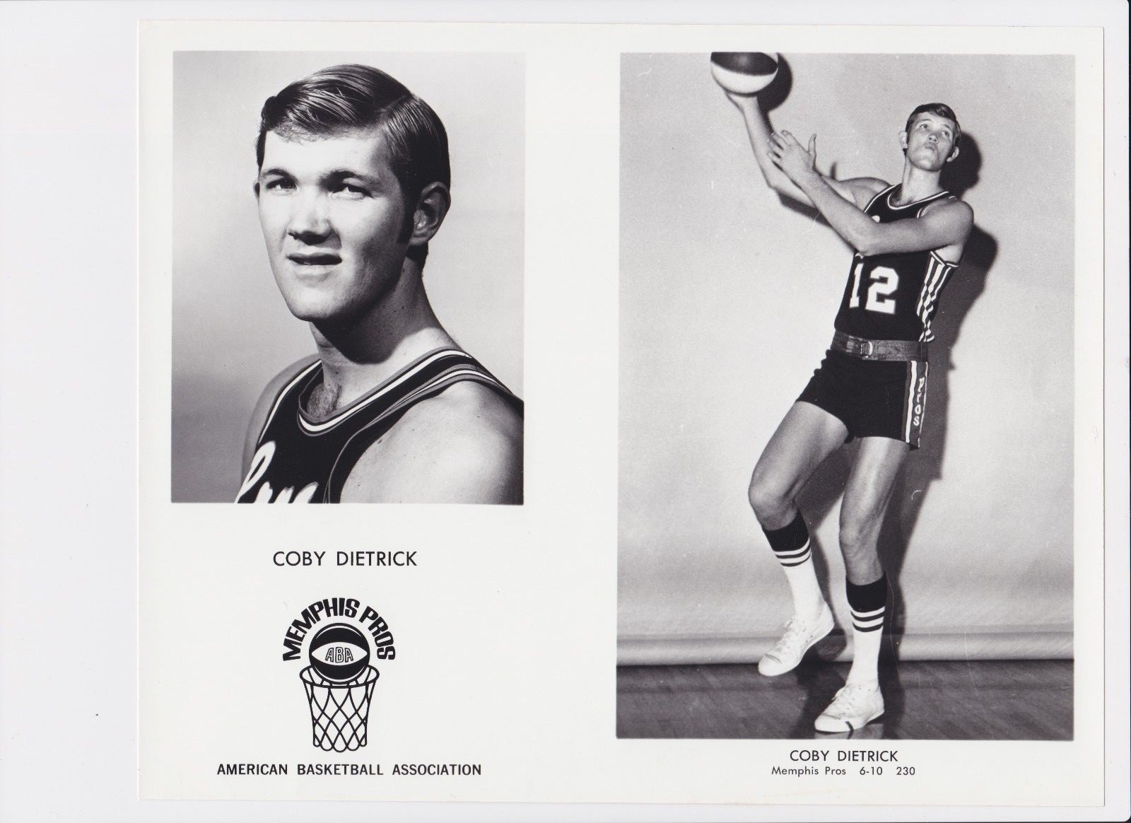 1970-71 COBY DIETRICK MEMPHIS PROS ABA ORIGINAL 8X10 TEAM ISSUED PHOTO ...