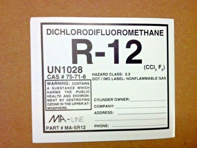 R12 R-12 Refrigerant-12 Labels Sticker Dichlorodifluoromethane Un1028 ...