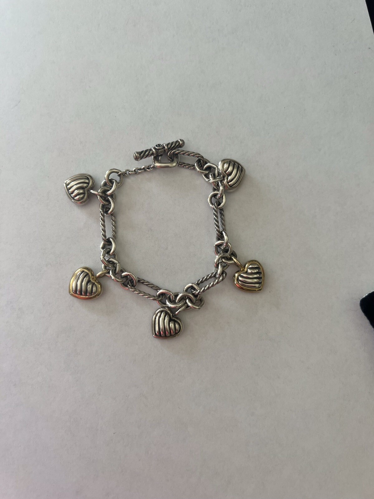 Authentic David Yurman 5 Heart Charm Bracelet- Sterli… - Gem