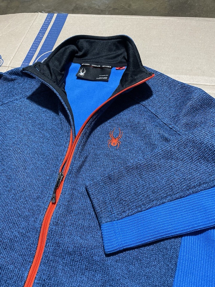 Spyder Sweater Men's Sz L Blue Red Full Zip Fleece Waffle Knit | eBay