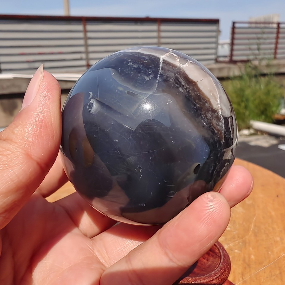 332g RARE Natural blue Volcanic Rock agate Sphere Quartz Crystal Ball ...