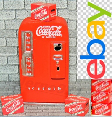 6 RED COCA-COLA CASES plus VENDING MACHINE 1:24 (G) SCALE DIORAMA ...