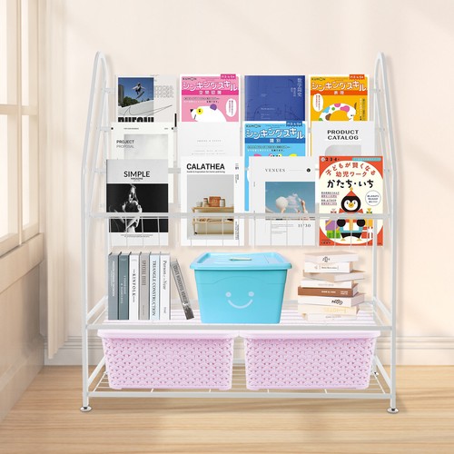 5 Tier White Vertical Bookshelf Iron Display Shelves Cabinet Books ...