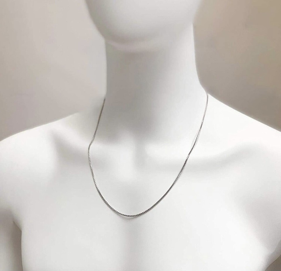 Solid 925 Sterling Silver Italian Round Box Chain Necklace Italian Made ...