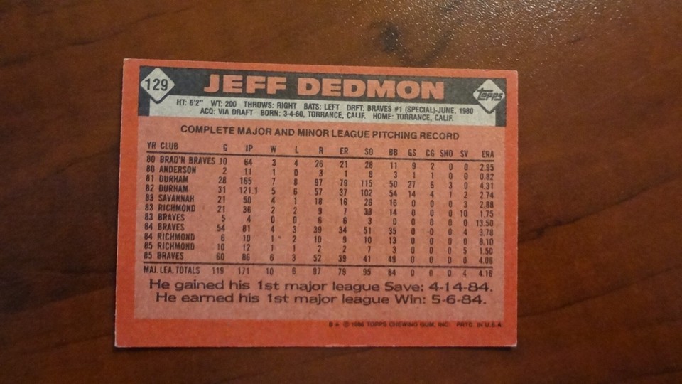 1986 TOPPS # 129 JEFF DEDMON BASEBALL CARD | eBay