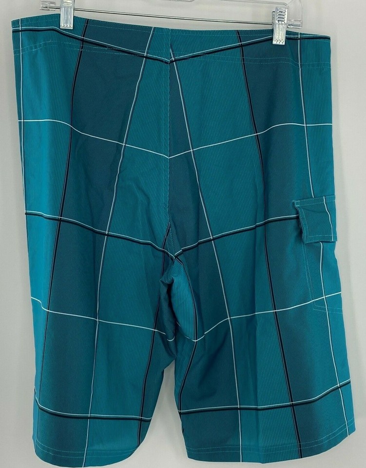 OP Men 34 Board Shorts Drawstring Plaid Stretch Green Swim Trunks | eBay