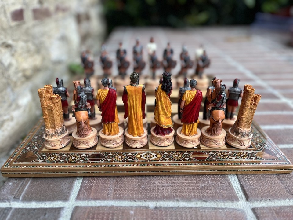 Luxury X-Large Trojans and Spartans Chess Set - Solid Wood Board ...