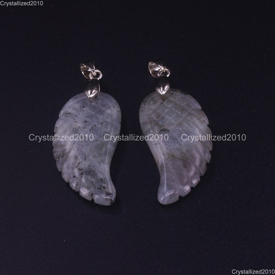 Natural Gemstone Carved Angel Wing Reiki Chakra Healing Pendant ...