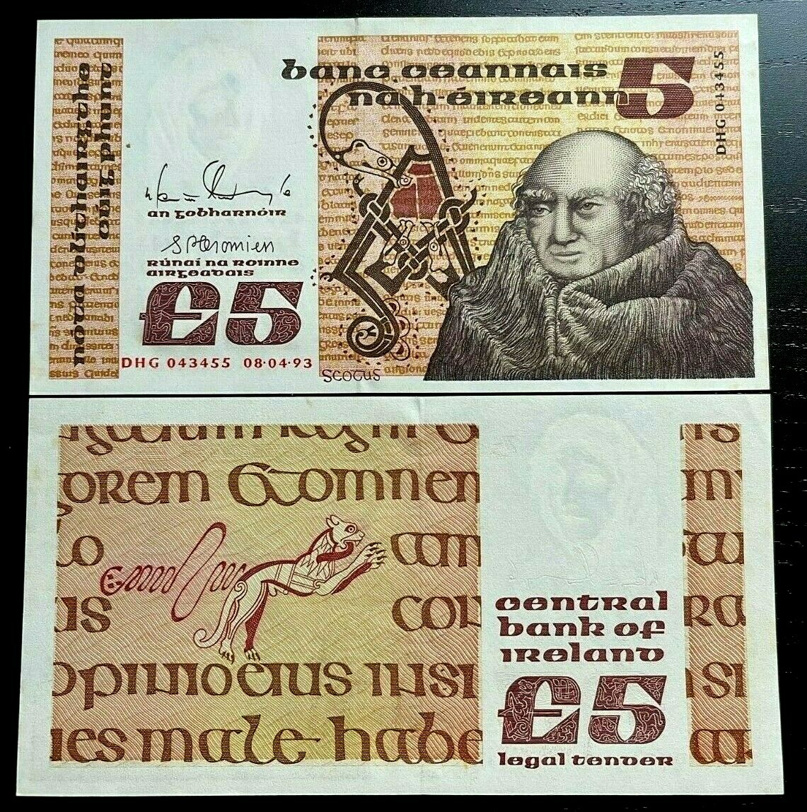 IRELAND 5 POUNDS P-71 1993 Animal ScEURO UNC LARGE IRISH CURRENCY BILL ...