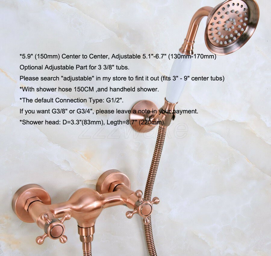 Red Copper Wall Mounted Bathroom Faucet Shower Mixer Tap Hand Shower ...