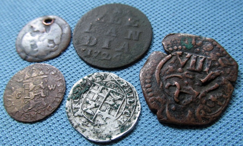 Lot of 5 Old World Europe c. 1600s-1700s Coins Spain Denmark German ...