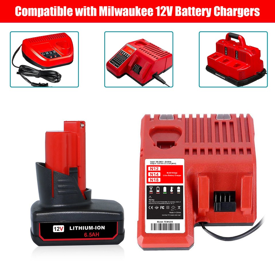 6.5AH for Milwaukee 12V M12 3Ah Lithium-ion Battery and Charger Combo ...
