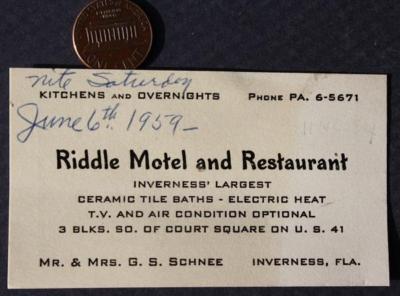 1959 Inverness Florida Riddle Motel & Restaurant US 41 calendar ...
