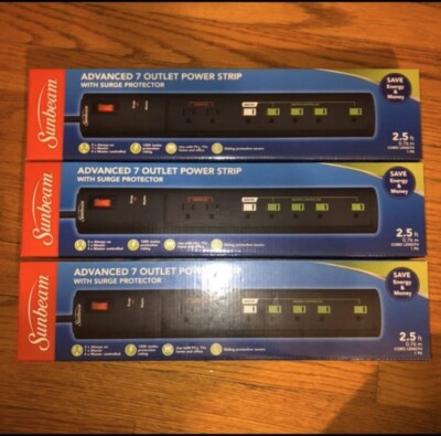 Sunbeam Advanced 7 Outlet Power Strip with Surge Protector Lot of 3 | eBay