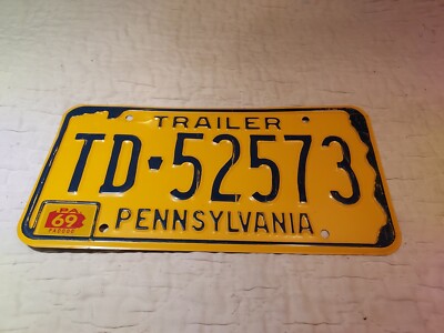 Vintage 1969 PA Pennsylvania Trailer License Plate TD-52573 great color ...