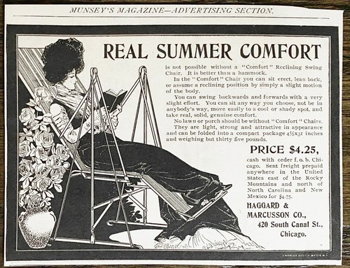 Vtg 1900 COMFORT SWING CHAIR Bold Art Print Ad by Charles Austin Bates ...