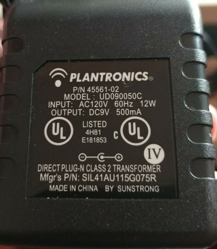 Plantronics Headset Base Units AC Power Adapter Model 45561-02, P/N UD-0905C | eBay